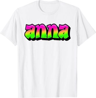 BDAZ Anna Graffiti Personalisierter Name Gr&uuml;n Rosa Frauen M&auml;dchen T-Shirt