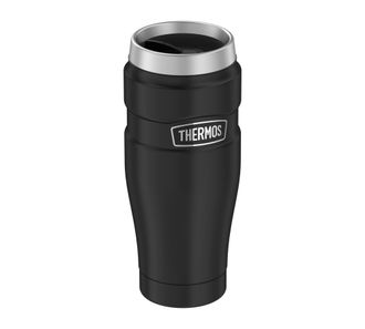 Thermos STAINLESS KING Thermobecher aus Edelstahl schwarz matt 0,47l - Coffee to Go Becher, absolut dicht, spülmaschinenfest, 7h heiß & 18h kalt, mit Haken fü