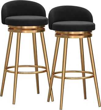 Generic Moderne Drehbare Barhocker Aus Samt mit R&uuml;ckenlehne Und Goldener Fu&szlig;st&uuml;tze - 2Er-Set Schwarze K&uuml;cheninselst&uuml;hle In Tresenh&ouml;he