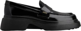 Tod's Femme, Chaussures, Noir, Taille: 38 1/2 EU Mocassin plat noir avec semelle chunky