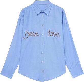 Oltre Femme, Blouses et Chemises, Bleu, Taille: 38 FR Chemise avec lettrage brod&eacute; de bijoux