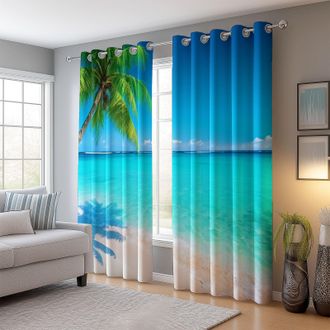 Generic Vorh&auml;nge Nat&uuml;rlicher Strand Palmen Motiv, Vorhang Blickdicht Verdunklungsvorh&auml;nge Thermovorhang mit &Ouml;sen, Gardinen Wohnzimmer Schlafzimmer Fenster, H2