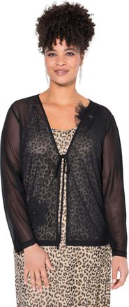 Miamoda Damen gro&szlig;e Gr&ouml;&szlig;en &Uuml;bergr&ouml;&szlig;en Plus Size Mesh-Jacke, A-Linie, Bindeband schwarz 56 839970100-56