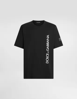 Dolce & Gabbana Kurzarm-t-shirt Mit Vertikalem Logoprint - Mann T-shirts Und Polos Schwarz 48