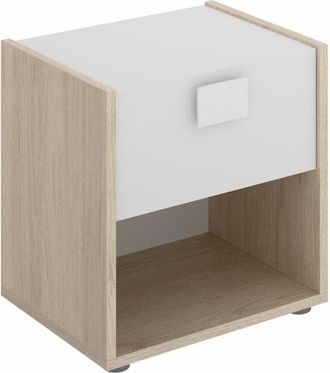 PEGANE Table de chevet Table de nuit enfant coloris ch&ecirc;ne/blanc - Longueur 40 x Hauteur 42 x Profondeur 33 cm -PEGANE