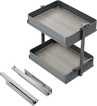 Emuca Harmony-Ausziehwagen mit Soft-Close, Modul Breite 400mm x H&ouml;he 700mm, Stahl und Holz, Anthrazitgrau