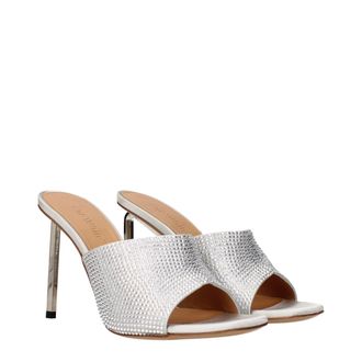 Off-white Womens Rhinestone-Embellished Satin Mule Silver Heels