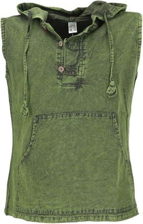 Guru Shop Débardeur à capuche sans manches en coton pour homme, vert, S