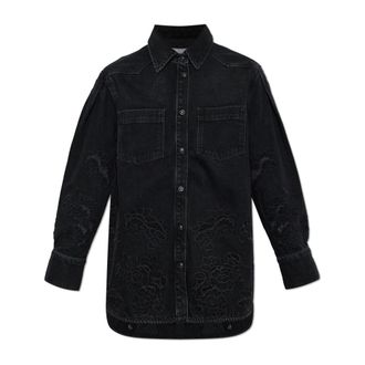 Ganni Denimhemd mit Blumenmotiv - - Blouses & Shirts - Damen - Schwarzk - S