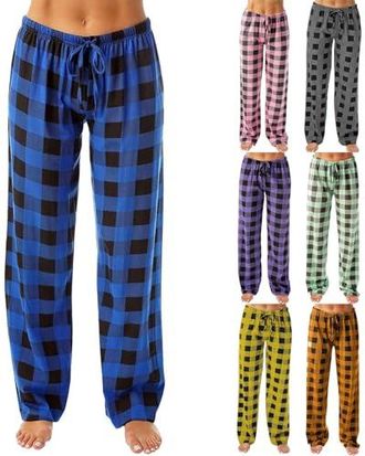 Generic Pantalon de pyjama à carreaux pour femme Baggy - En coton fin - Pantalon de pyjama long à carreaux - Pantalon de yoga - Taille haute - Pantalon de loi