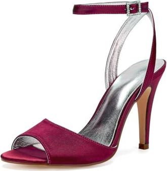 Generic Sandales &Agrave; Bout Ouvert Mari&eacute;e Stylet Talons Femmes Et&eacute; Talon Mariage Soir&eacute;e Chaussures Femmes 10.5Cm,Burgundy,40 EU