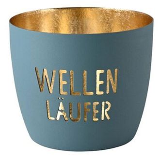 Gift Company Madras, Windlicht, M, Motiv: Wellenl&auml;ufer, Powder Blue/Gold H8,5, D10cm