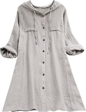 Generic Tunique d&eacute;t&eacute; grande taille 2025 pour femme, en coton et lin, coupe ample, tunique &agrave; capuche tendance, tunique &agrave; capuche &agrave; porter avec des leggings, po