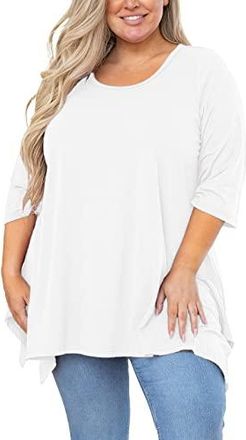 QUINTRA Haut tunique grande taille pour femme - Manches 3/4 - Violet et gris - V&ecirc;tements 3X - Swing Top - Col rond - Coupe ample - Chemise de maternit&eacute; - Pour