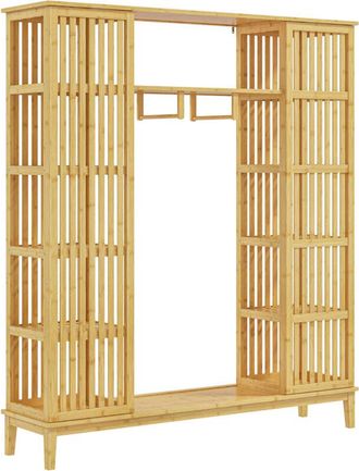 HOMCOM Homcom - Armoire penderie en bambou - 2 portes coulissantes, 7 étagères, 2 barres - dim. 145L x 35l x 165Hcm