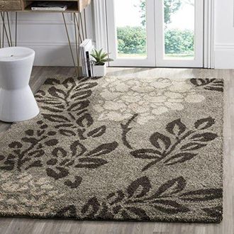 Safavieh Tapis Shag Pour Salon, Salle à manger, Chambre à coucher - Florida Shag Collection, Tapis à poil long, Fumée et brun foncé, 122 X 183 cm