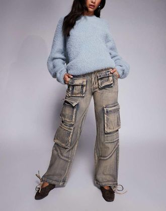 Liquor & Poker Pantalon cargo droit en denim - Rose délavé