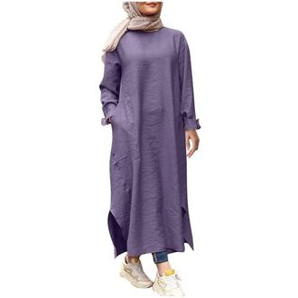 Generic Robe d&eacute;t&eacute; pour femme musulmane Abaya &agrave; manches longues avec boutonni&egrave;re - Robe d&eacute;contract&eacute;e Duba&iuml;, lilas, 5XL