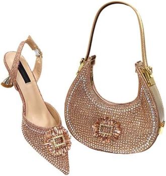 Generic Ensemble de chaussures et sac pour femme - Escarpins à talons élégants avec sac à main assorti pour mariages nigérians et fêtes, champagne, 39.5 EU