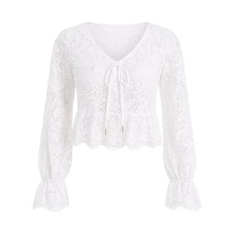 Michael Kors Bluse aus floraler Kordelspitze - - Blouses & Shirts - Damen - Wei&szlig; - L