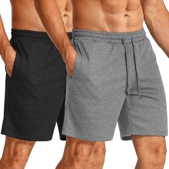 Coofandy Pantalon Court de Sport Homme 2 Pi&egrave;ces Cuissard Running Shorts et Bermudas Casual Short Basketball Gris Clair/Noir XXL