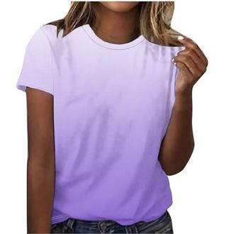 Generic T-shirt d&eacute;t&eacute; &agrave; manches courtes et col rond d&eacute;grad&eacute; de couleur d&eacute;contract&eacute;e pour femme, Z02-violet clair, XL
