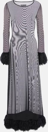 Marine Serre Maxikleid aus Mesh mit Zierfedern