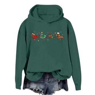 Generic Sweat à capuche de Noël à manches longues pour femme, col rond, décontracté, chaud, manches longues, pour entraînement, fête, cadeaux de Noël, Vert no