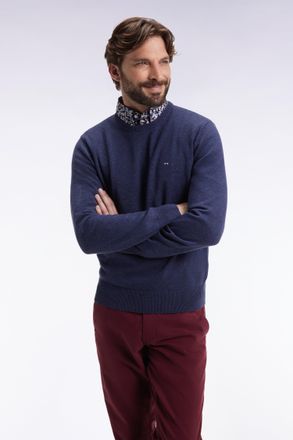 Eden Park Pull Col Rond En Laine Et Coton Bleu Fonc&eacute;