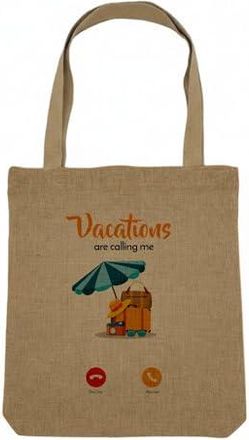 Fabulous Sac Shopping Tote Bag Aspect Lin - Vacations Are Calling Me Beach Sun Summer - Sac de Courses Toile Epaisse 360g Beige Naturel Cabas Port&eacute; Epaule Soli