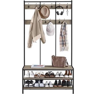 Yaheetech Garderobenst&auml;nder mit 24 Kleiderhaken & Schuhregal & 3 Ablagen Sitzbank bis 125 kg Belastbar Kleiderst&auml;nder f&uuml;rs Schlafzimmer/Flur/Eingangsbereich/Woh