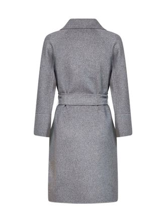 Max Mara Womens Coat Arona Short Belted Melange Grey Virgin Wool