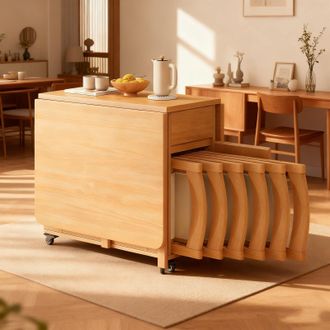 Generic Platzsparender Drop-Leaf-Tisch Aus Massivholz, Ausziehbarer Esstisch Mit 6 St&uuml;hlen, for K&uuml;che, Esszimmer, Wohnzimmer, Restaurant(6 Chairs)