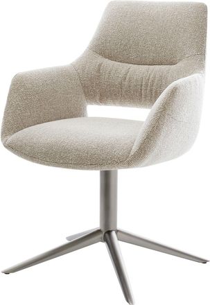 DELIFE Esszimmerstuhl Yago-Flex mit Armlehnen Fu&szlig;kreuz Graphit Webstoff Soft Beige 360&deg; drehbar Wippfunktion Taschenfederkern