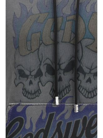 GCDS Mens Hoodie Graphic Print Anthracite-Lilac Cotton Sweatshirts Anthracite/lilac Sweater