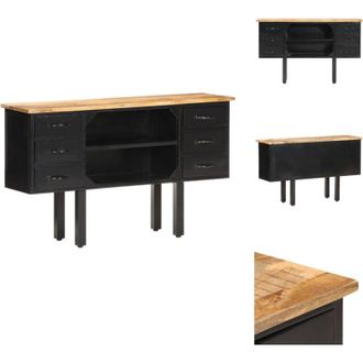 vidaXL Sideboard 110x30x65 cm Raues Mango-Massivholz und Stahl - Industrielles Design - Holzm&ouml;bel - Sideboard - Wohnzimmertisch - Mango-Holz