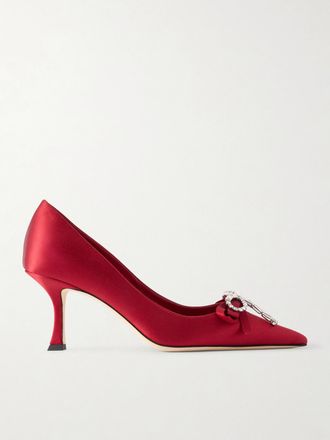 Jimmy Choo London Escarpins En Satin &Agrave; Noeuds Et &Agrave; Cristaux Aura 70 - Rouge