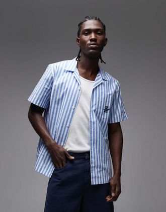 Tommy Hilfiger Kurz&auml;rmliges Hemd aus Stoff mit festem Griff in Blau gestreift