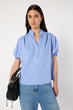 Gerard Darel Blouse ray&eacute;e &agrave; volants - AMIRA - Bleu ciel