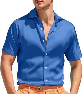Generic Chemise habill&eacute;e pour homme &agrave; manches courtes - Coupe d&eacute;contract&eacute;e - Col &agrave; revers - Chemise daffaires infroissable - Chemisier Oxford de couleur unie 