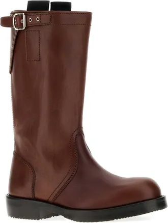 Dries Van Noten Womens Chocolate Leather Boots Burgundy Sneaker