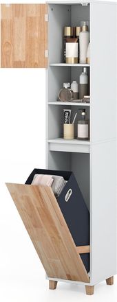 Giantex Badezimmerschrank, freistehender Hochschrank mit Wäschekorb & offenen Fächern, schmaler Badschrank für Badezimmer, Wohnzimmer & Balkon, 32 x 31 x 170,