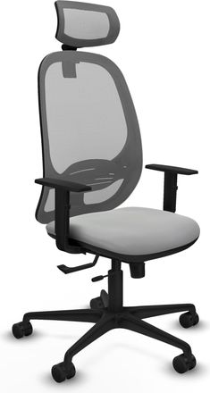 Piqueras y Crespo Stuhl mit Lendenwirbelst&uuml;tze mit 1D-Armlehnen und Kopfteil, h&ouml;henverstellbar und neigbar. Ausgestattet mit Syncro/Traslack und Schneideschaum. Grau/He