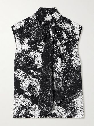 Dries Van Noten Haut En Crêpe Imprimé À Col Noué - Noir