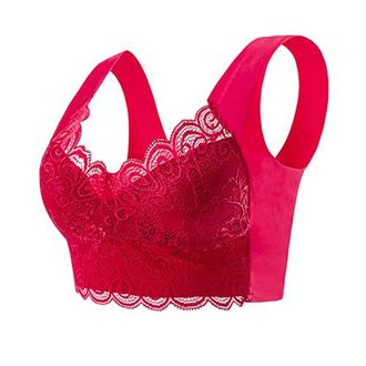 Generic Soutien-gorge 2026 pour femme avec dentelle de grande taille sans anneau en acier pour fixer une tasse de sommeil sans couture, Rouge, 3XL