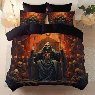 Generic Wendbare Bettbezug 135 x 200 cm - Gothic Totenkopf Sensenmann Bedruckte mit Reißverschluss Bettwäsche-Sets, Schwarz Waschbar Mikrofaser Bettwäsche für