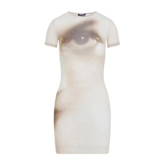 Jean Paul Gaultier Face Print Mesh Short Dress - - Dresses - Damen - Beige - S