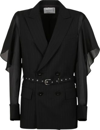 sacai Femme, Vestes, Noir, Taille: 34 FR Chalk Stripe Blazer