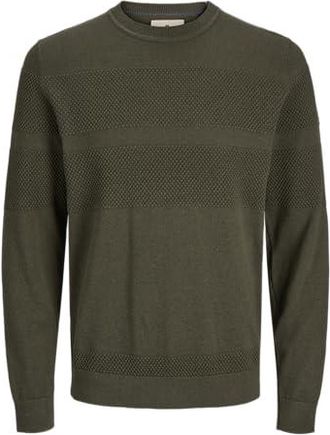 Jack & Jones Jprblunoah Knit Crew Neck BF Pull en Tricot pour Homme, Olive Night/Détail:Twist/Placement Structure, S