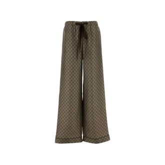 Gucci Freizeithose aus bedrucktem Seidentwill - - Trousers - Damen - Braun - M